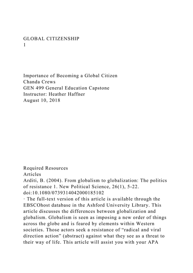 GLOBAL CITIZENSHIP .docx | Education