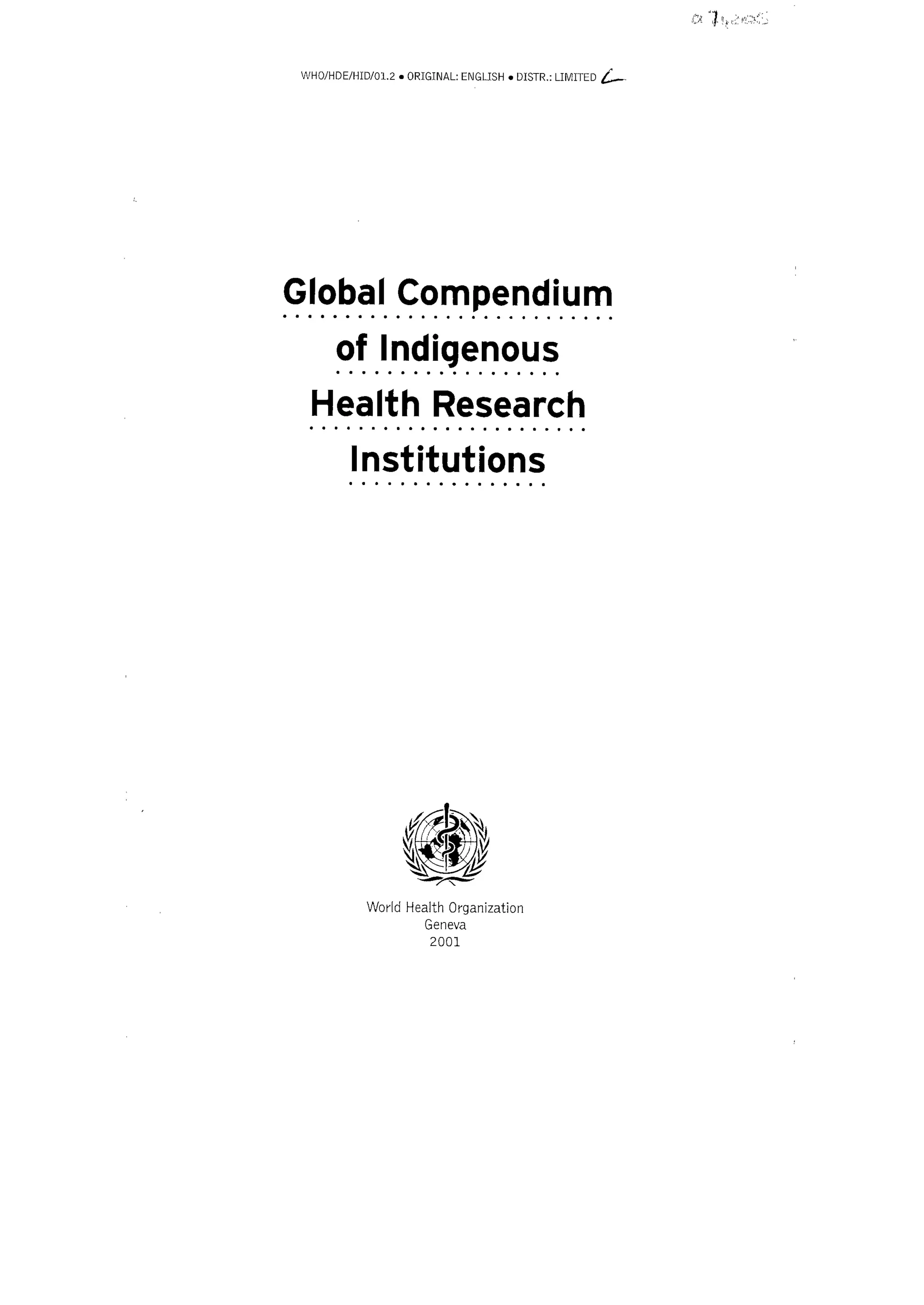 Global compendium of indigenous health research institutions | PDF