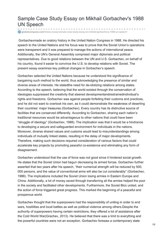 Globalcompose.com sample case study essay on mikhail gorbachevs 1988 un ...