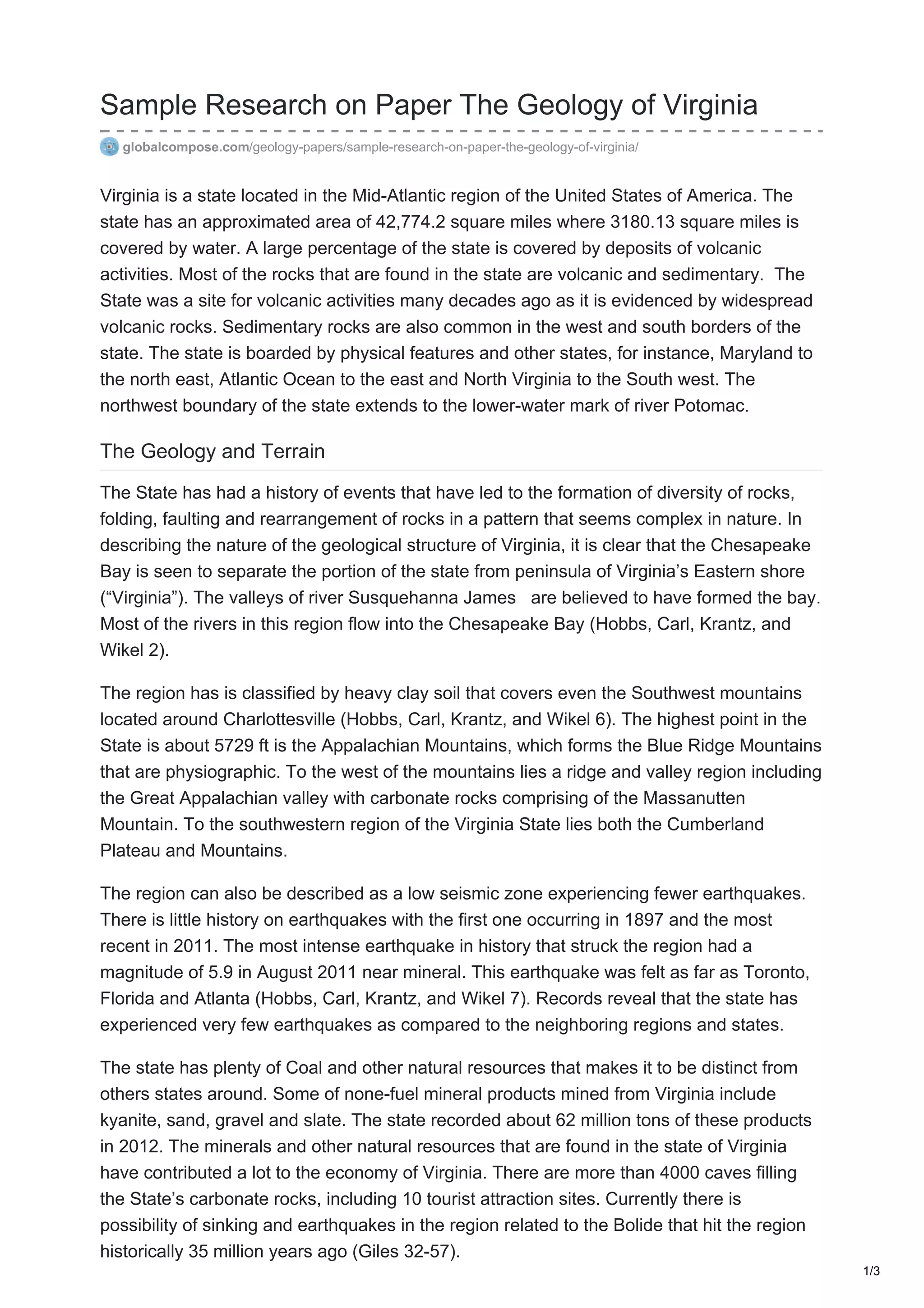 Globalcompose.com sample research on paper the geology of virginia | PDF