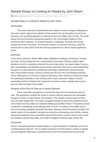 Globalcompose.com sample essay on looking for alaska by john green ...