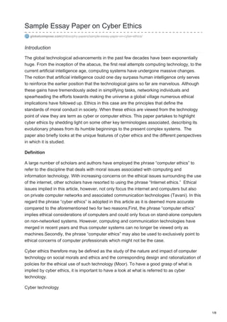 Globalcompose.com sample essay paper on cyber ethics | PDF