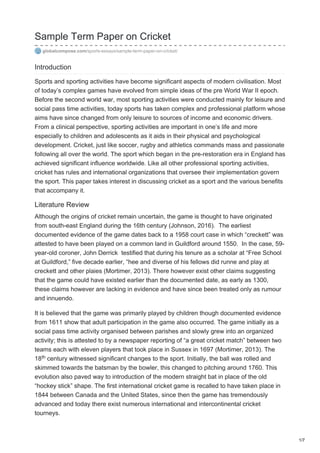 Globalcompose.com sample term paper on cricket | PDF