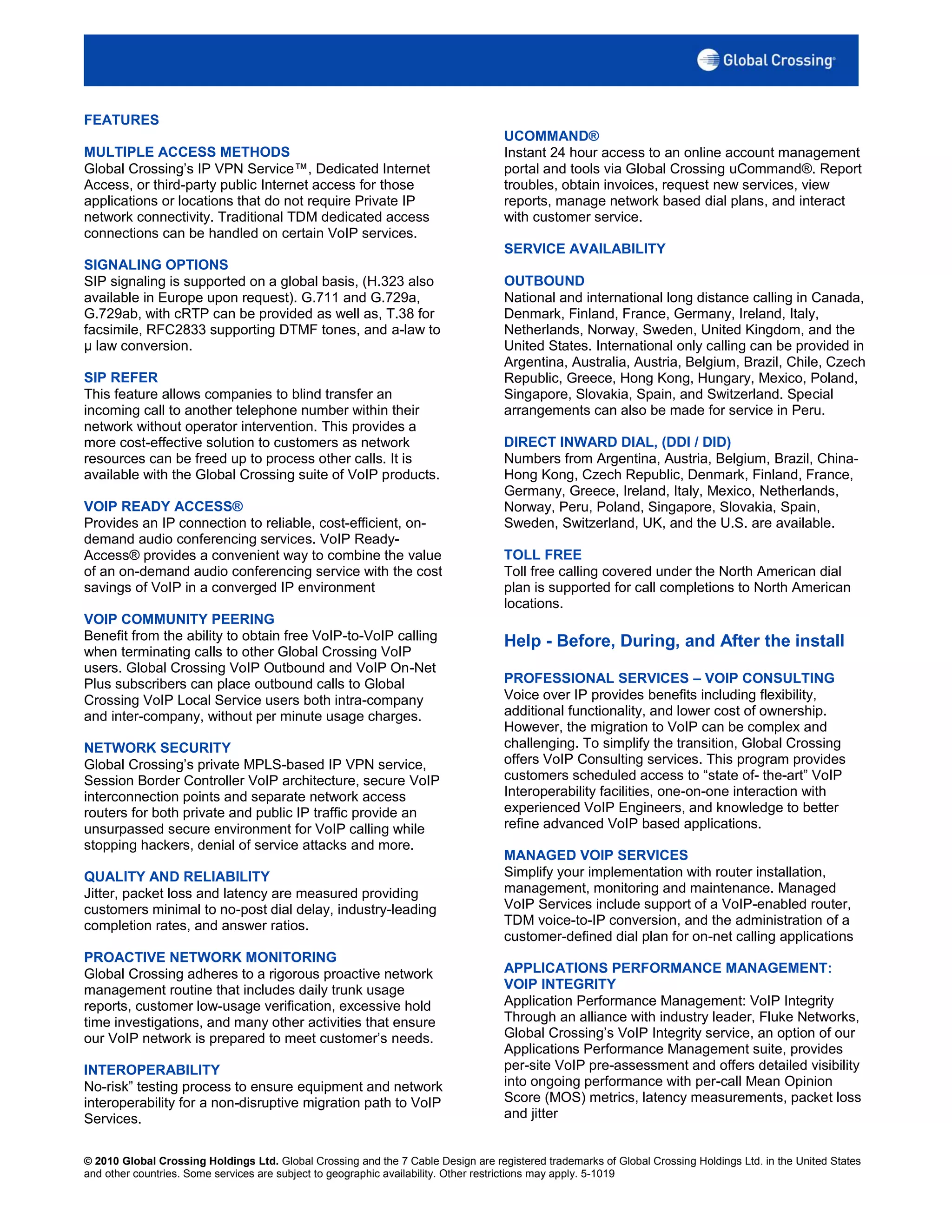 Global Crossing Sip Overview | PDF