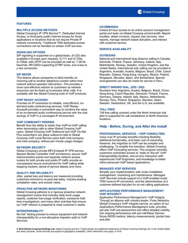 Global Crossing Sip Overview | PDF