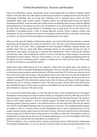 Global disturbed peace reasons and remedies | PDF