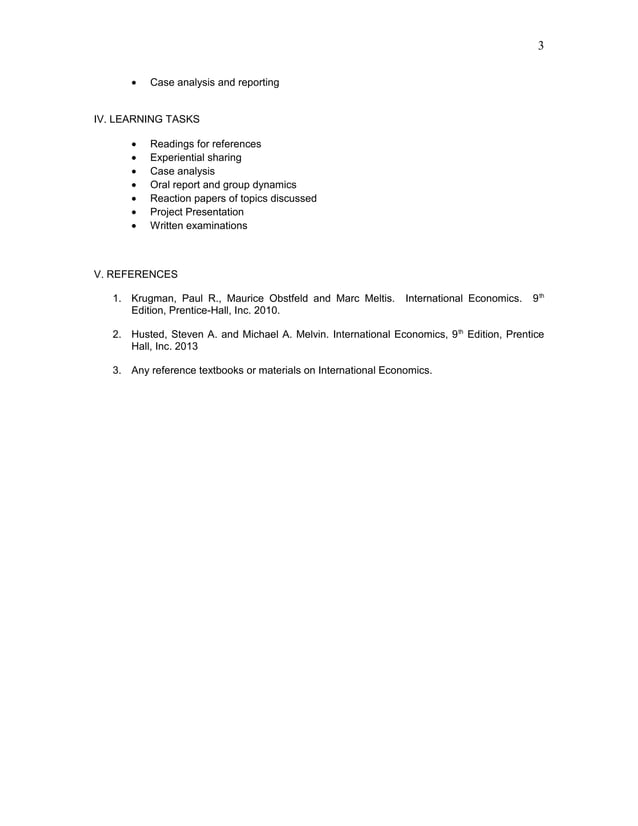 Global econ course outline | DOC | Currencies | Economy