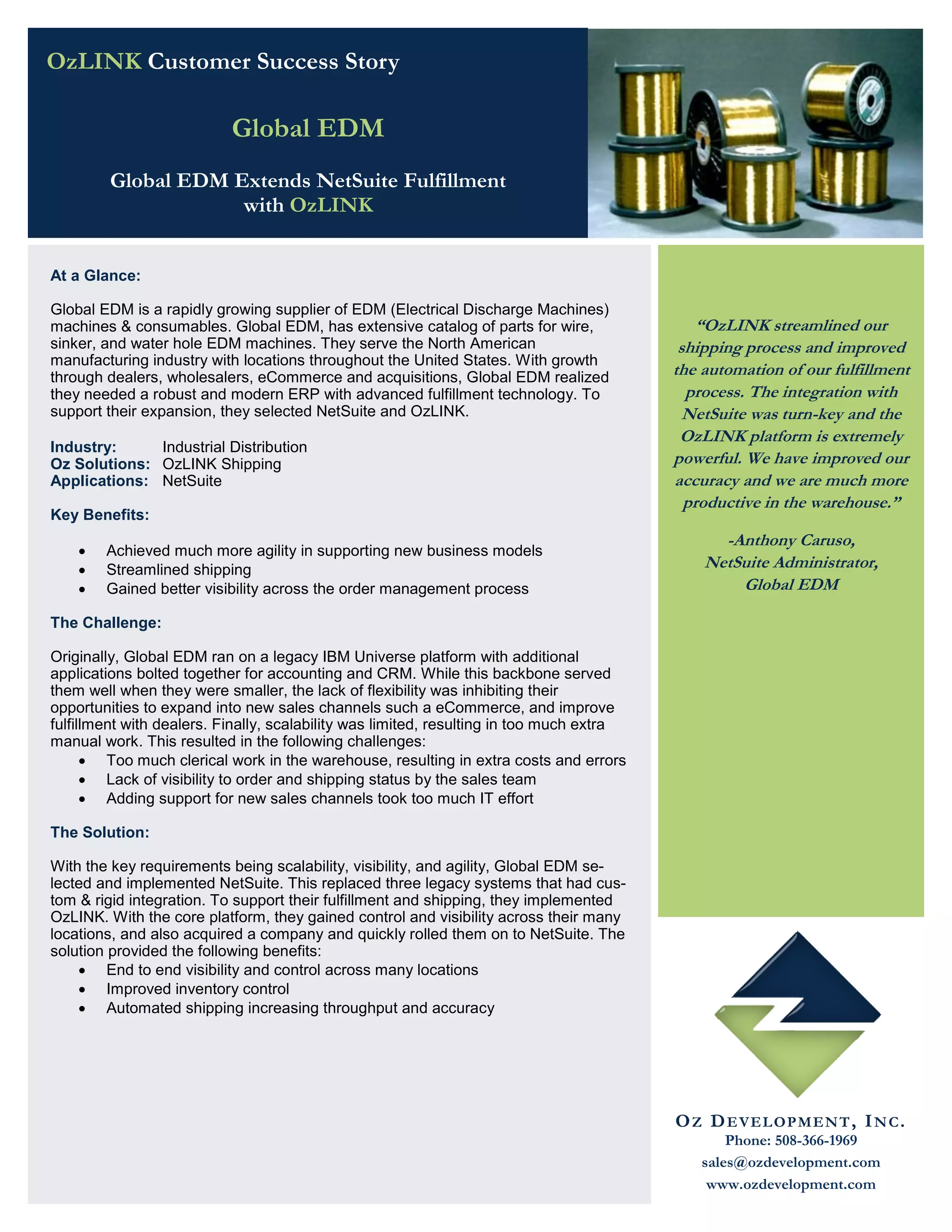 Global EDM Extends NetSuite Fulfillment with OzLINK | PDF