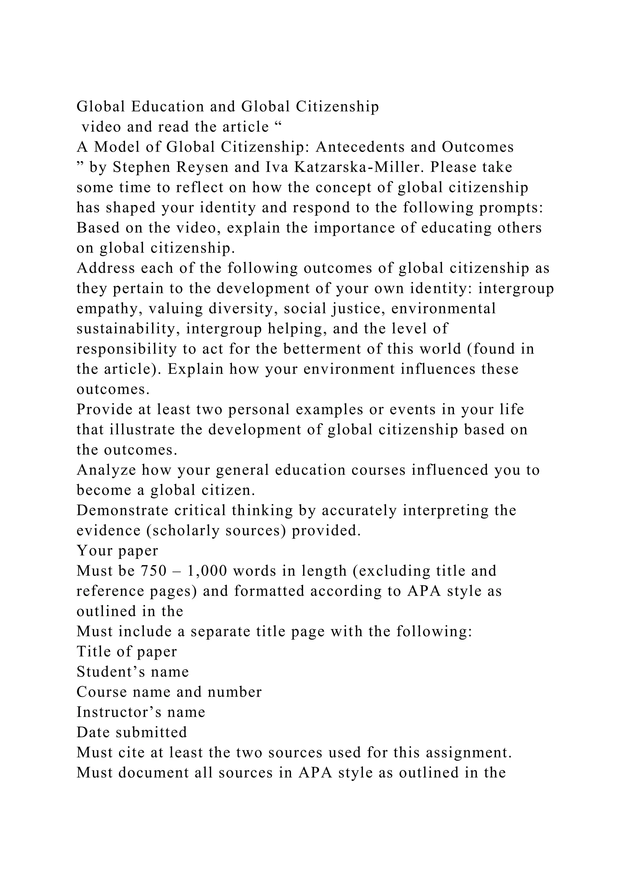 Global Education and Global Citizenship video and read the article.docx ...