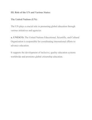 Global Education Importance, Purposes, and the Role of the UN and ...