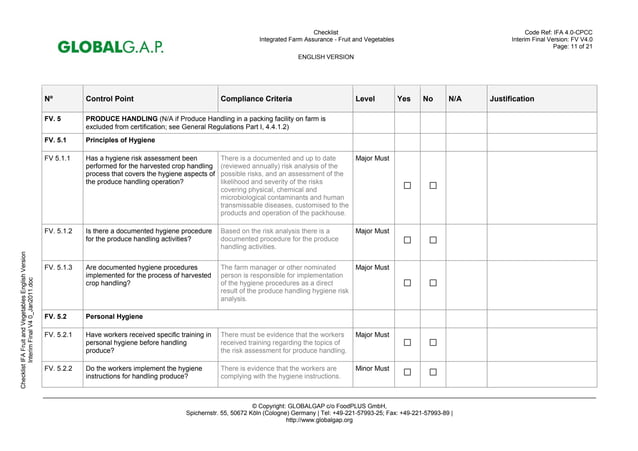 Global gap check list | PDF | Agriculture | Industries
