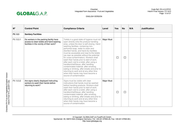 Global gap check list | PDF | Agriculture | Industries