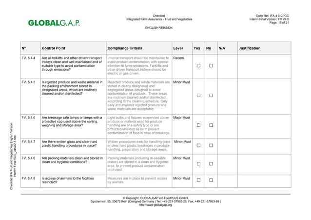Global gap check list | PDF | Agriculture | Industries