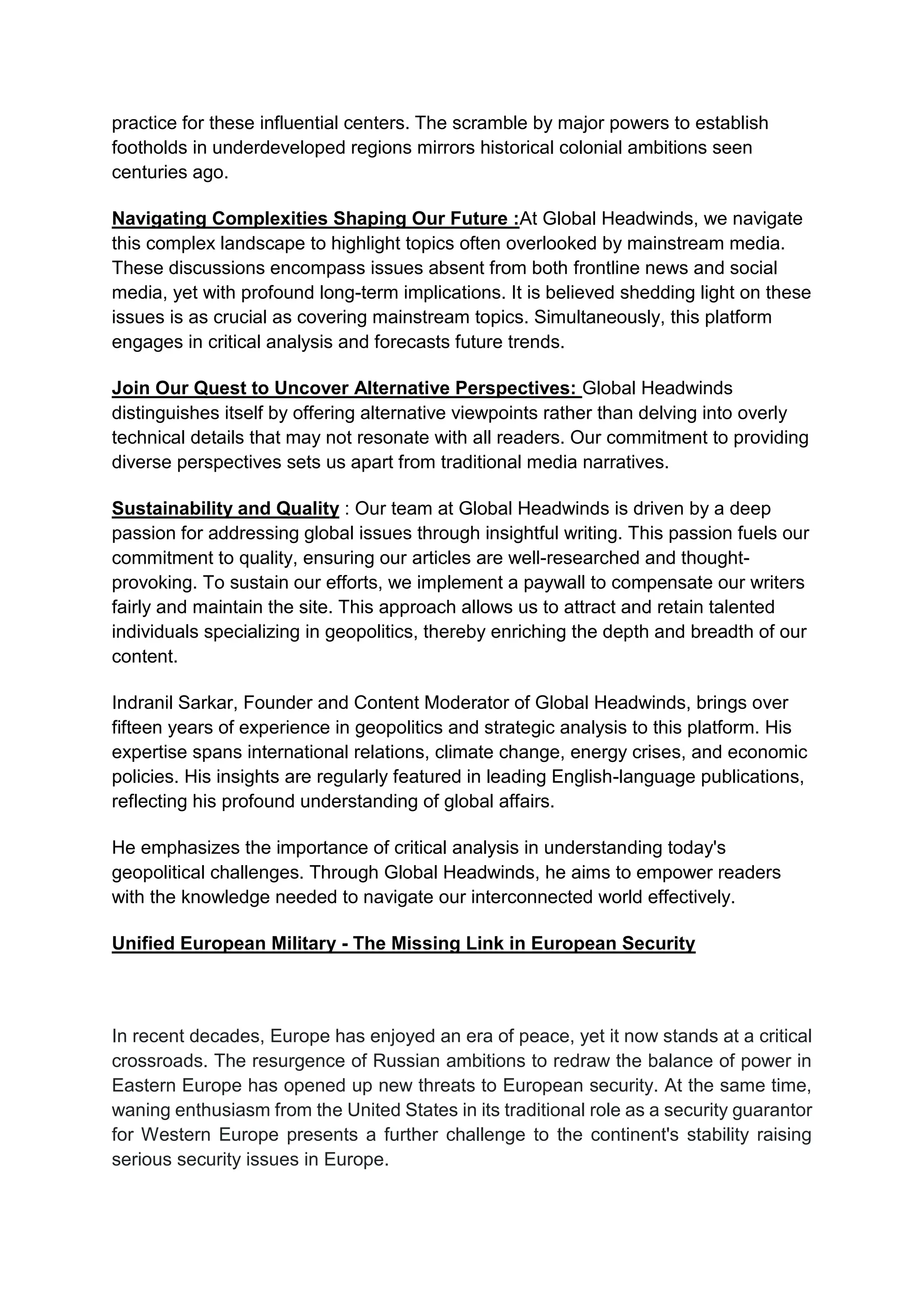 Global Headwinds : European Military Defense | PDF