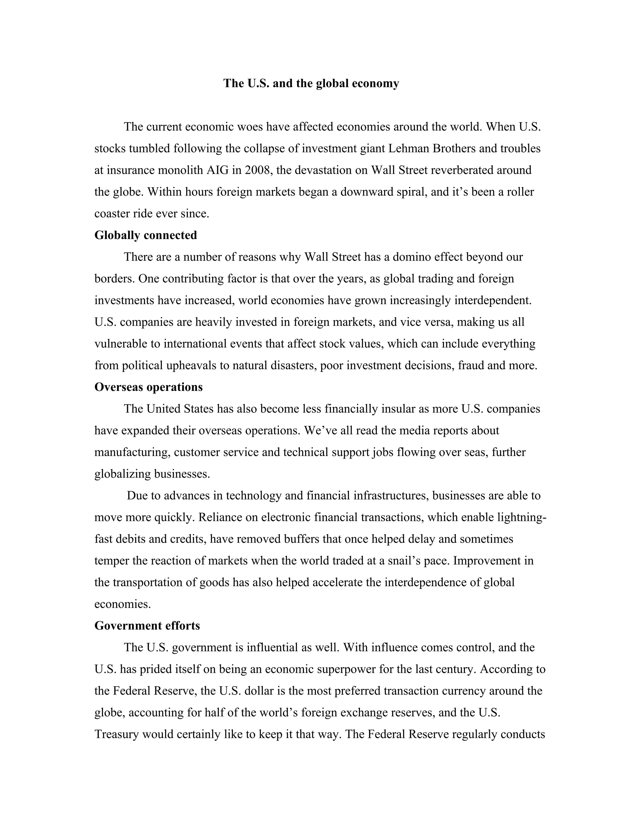 Global Influence Of Us Economy | PDF