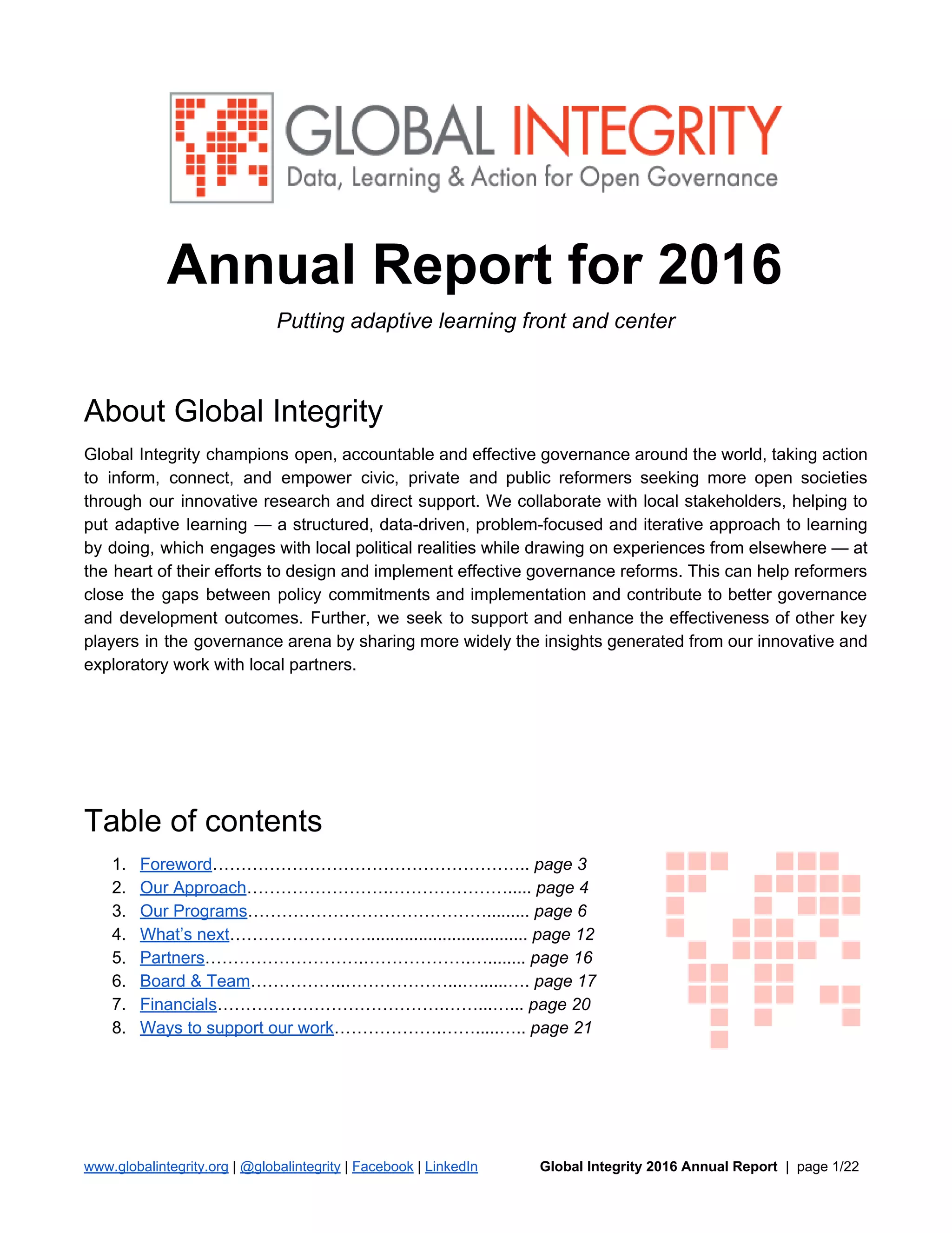 Global Integrity Annual Report 2016 | PDF