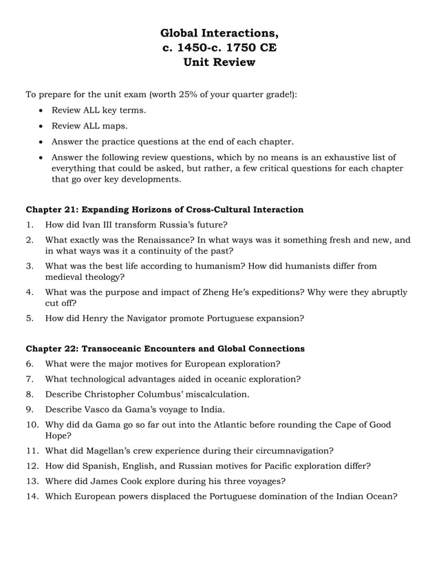 Global interactions 1450 1750 ce review | PDF