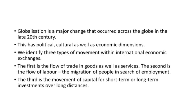 Globalisation and its impact | PPTX