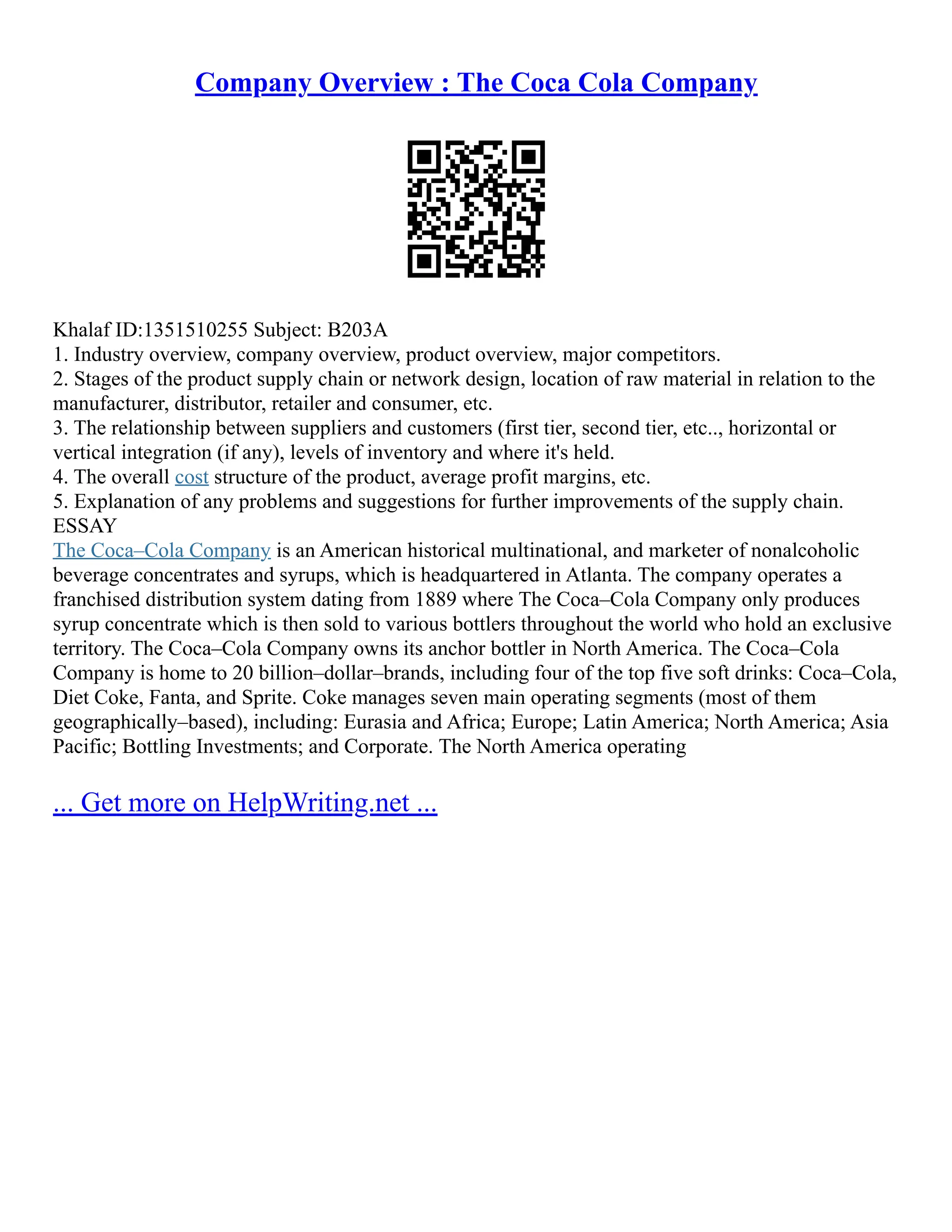 Globalisation And The Coca-Cola Company | PDF