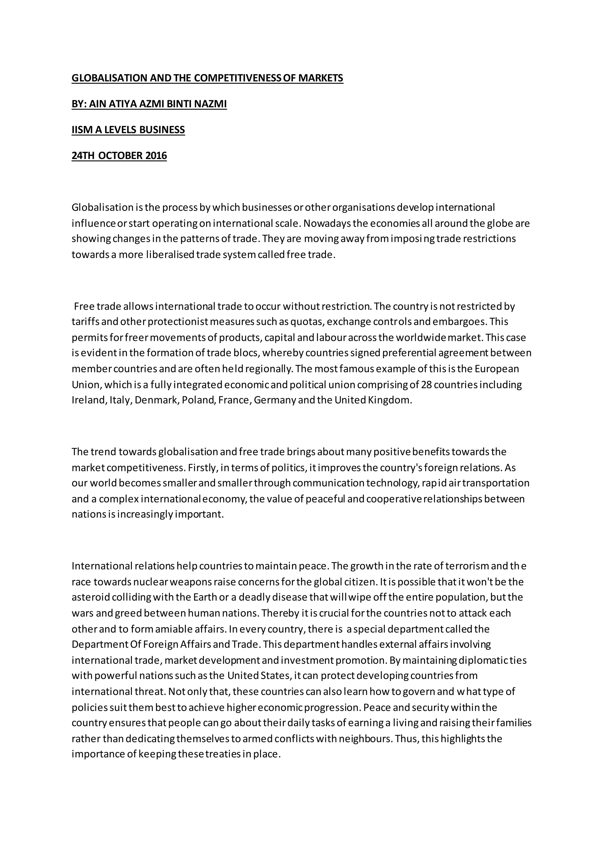 Globalisation and the competitiveness of markets | DOCX