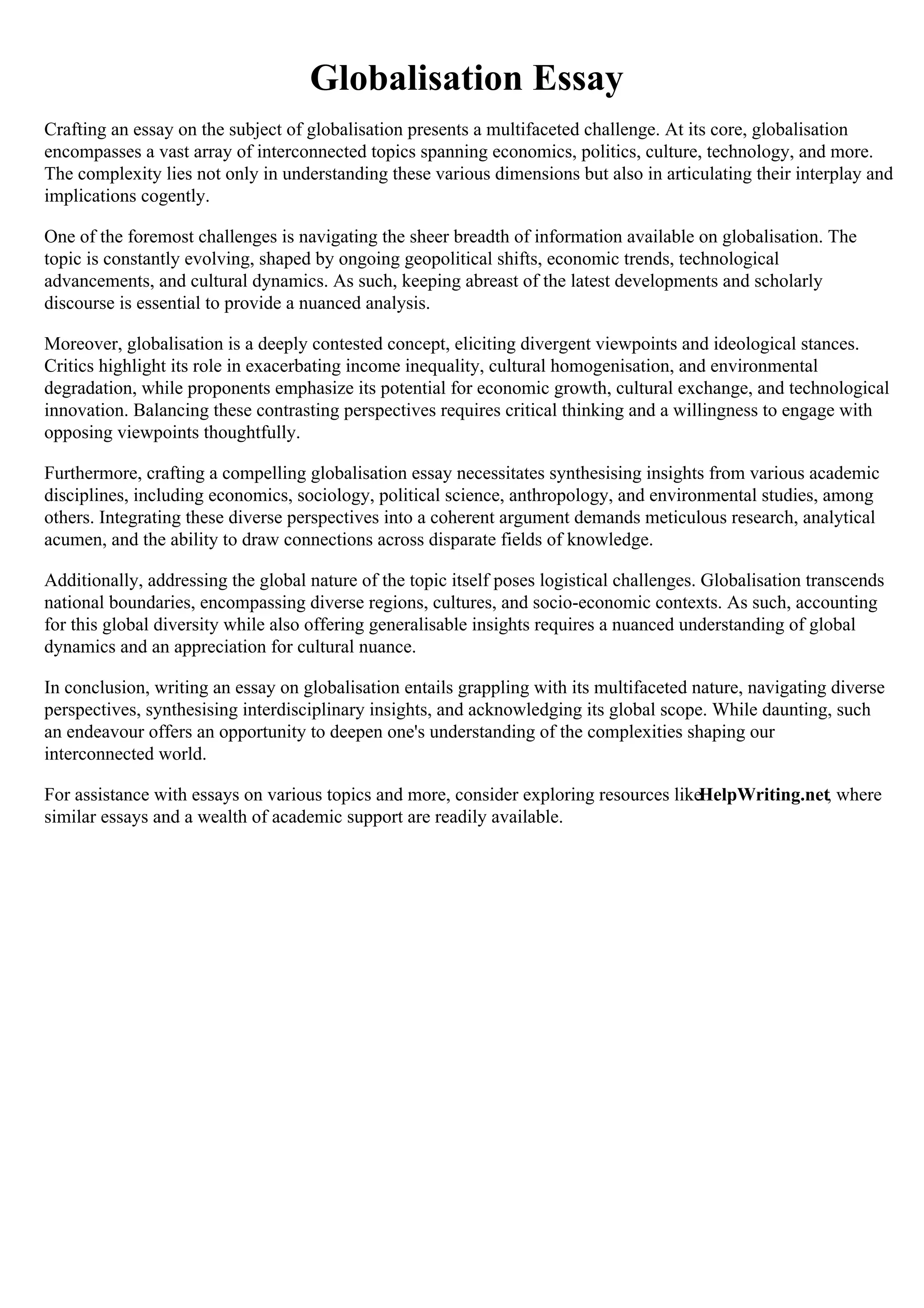 Globalisation Essay | PDF