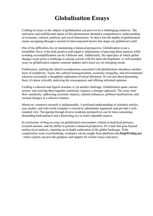 Globalisation Essays | PDF