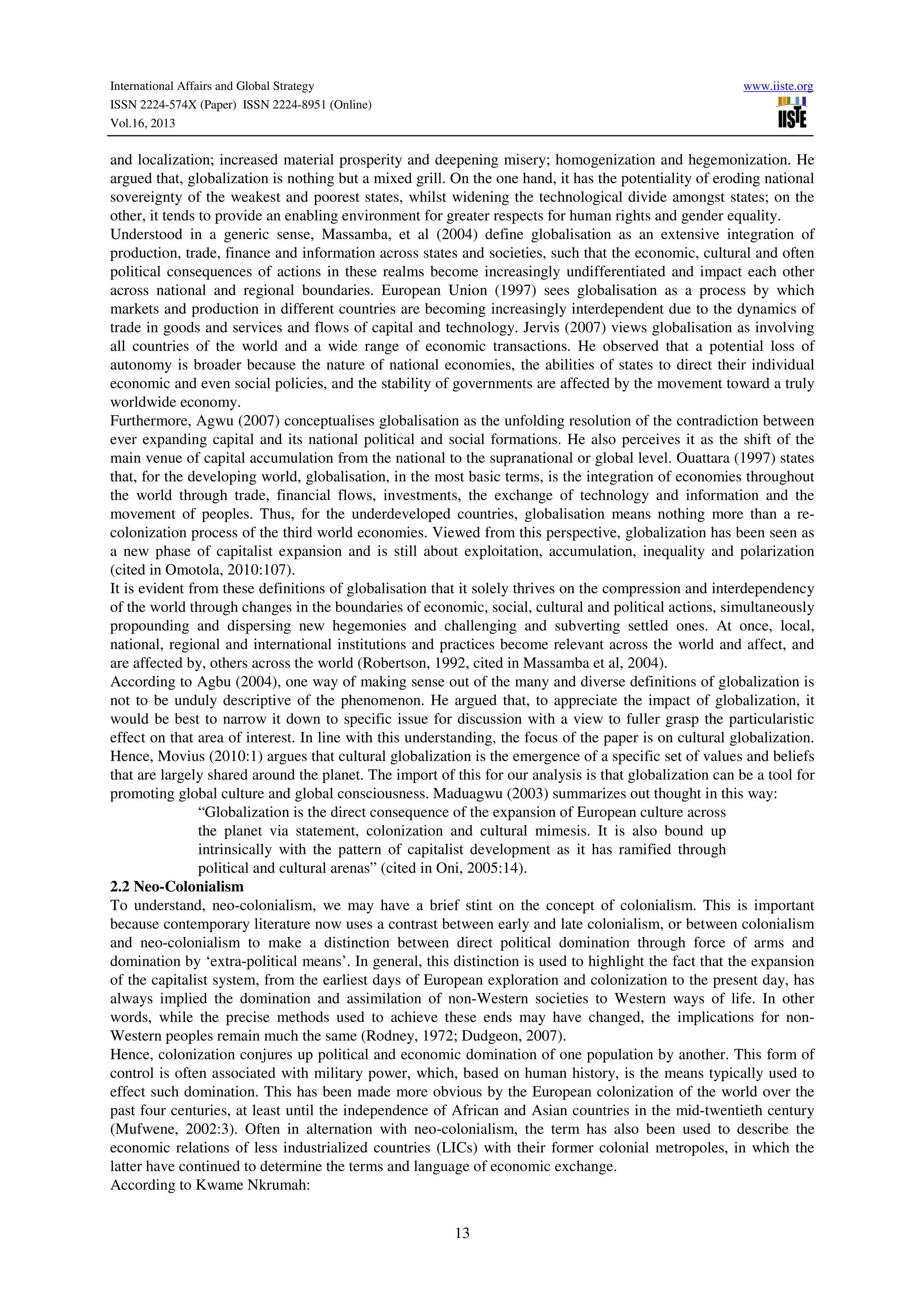 Globalising the french language neo-colonialism or development | PDF