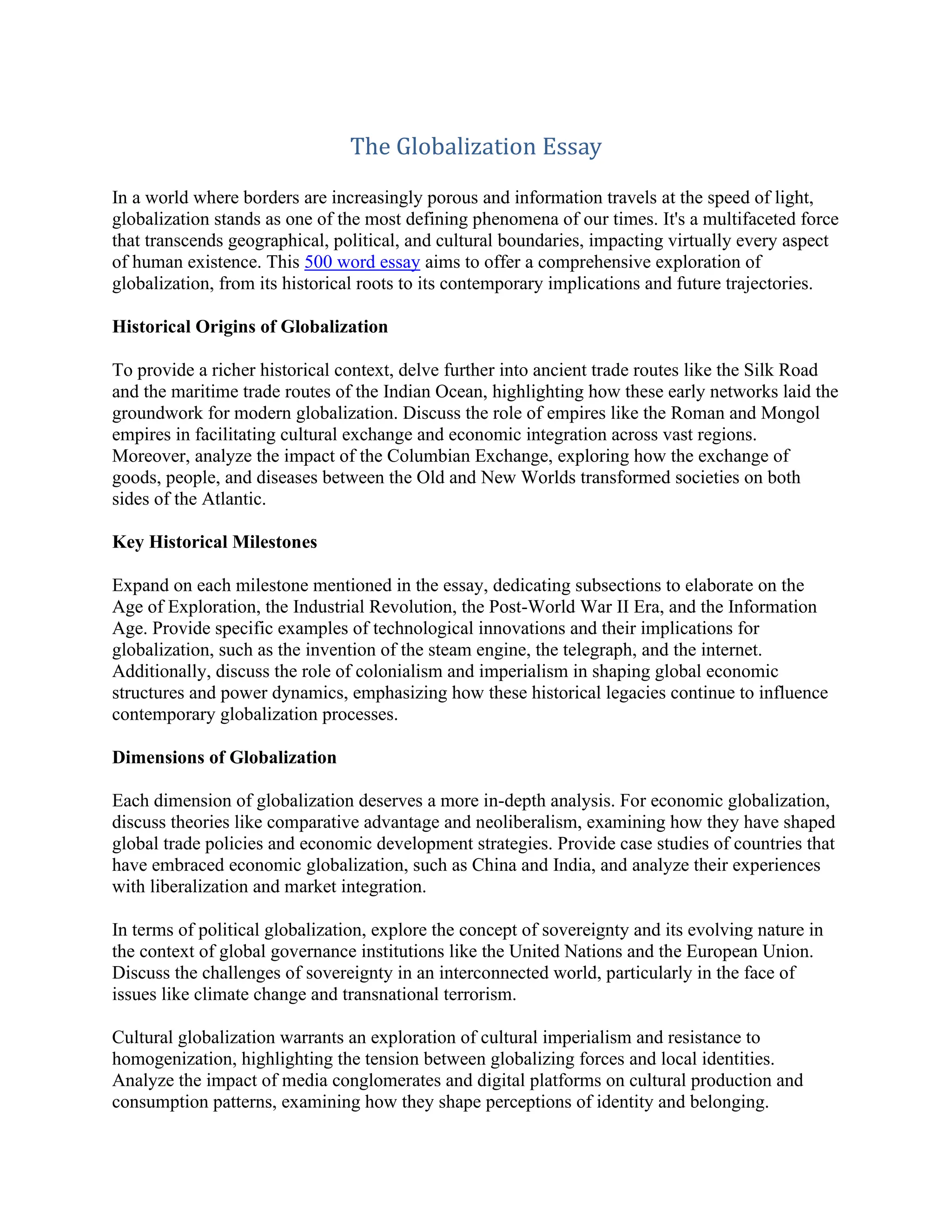 The Globalization Essay | 500 Word Essay | PDF