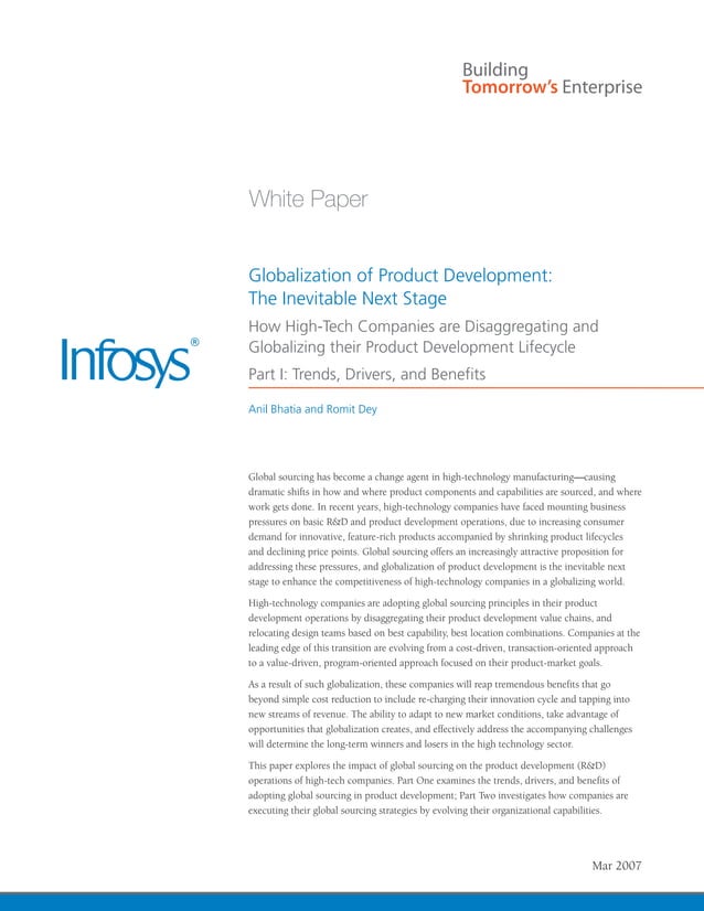 Infosys - Product Development White Paper | Global Sourcing | PDF