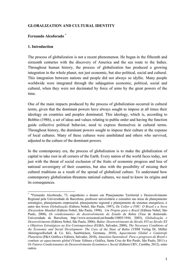 Globalization and cultural identity | DOCX | Environment | Science