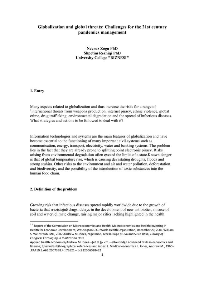Globalization and global threats and pandemic threts 21 century | DOCX