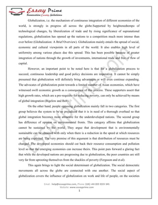 Globalization and Justice Essay Sample | PDF