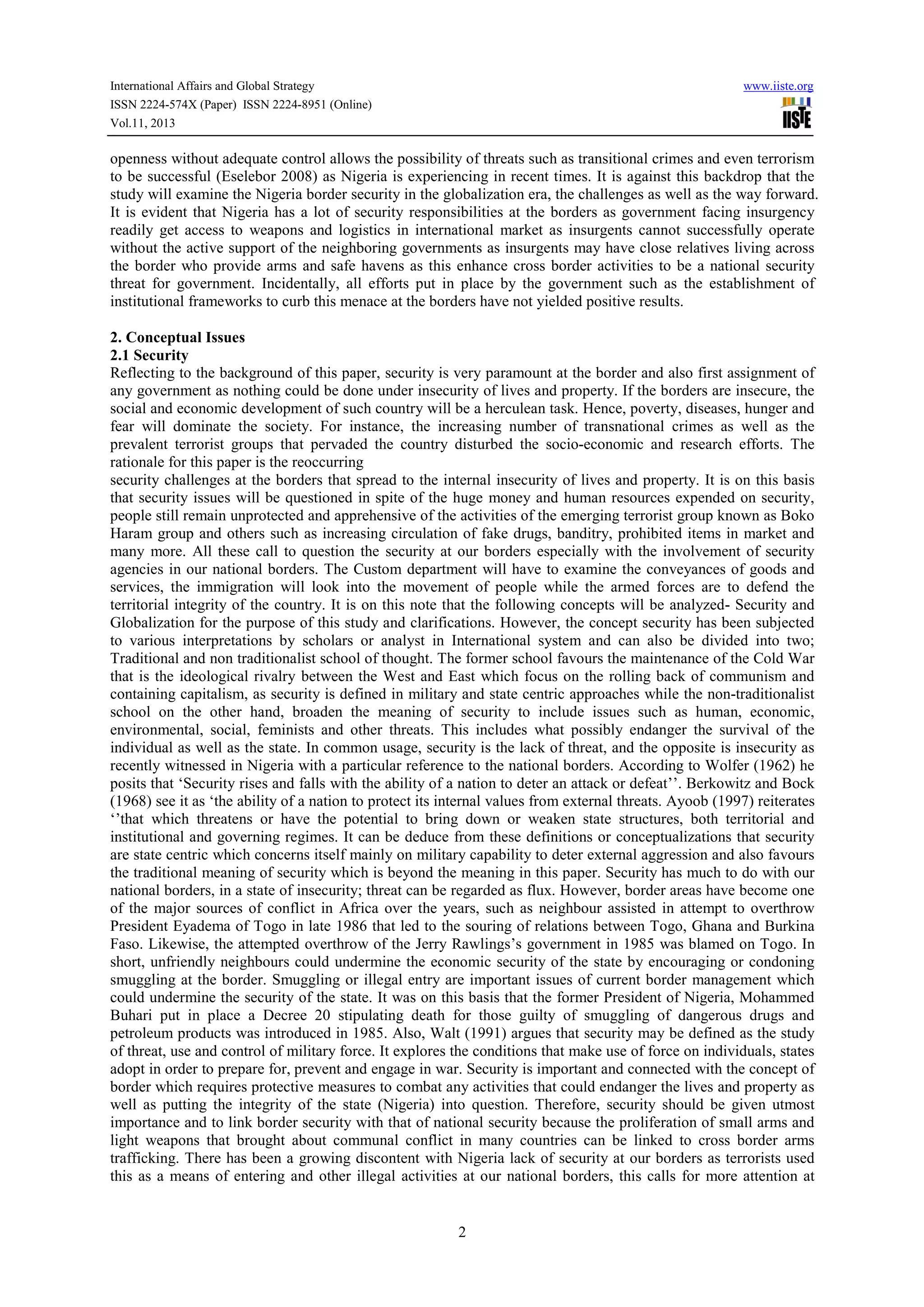 Globalization and nigeria border security issues and challenges | PDF