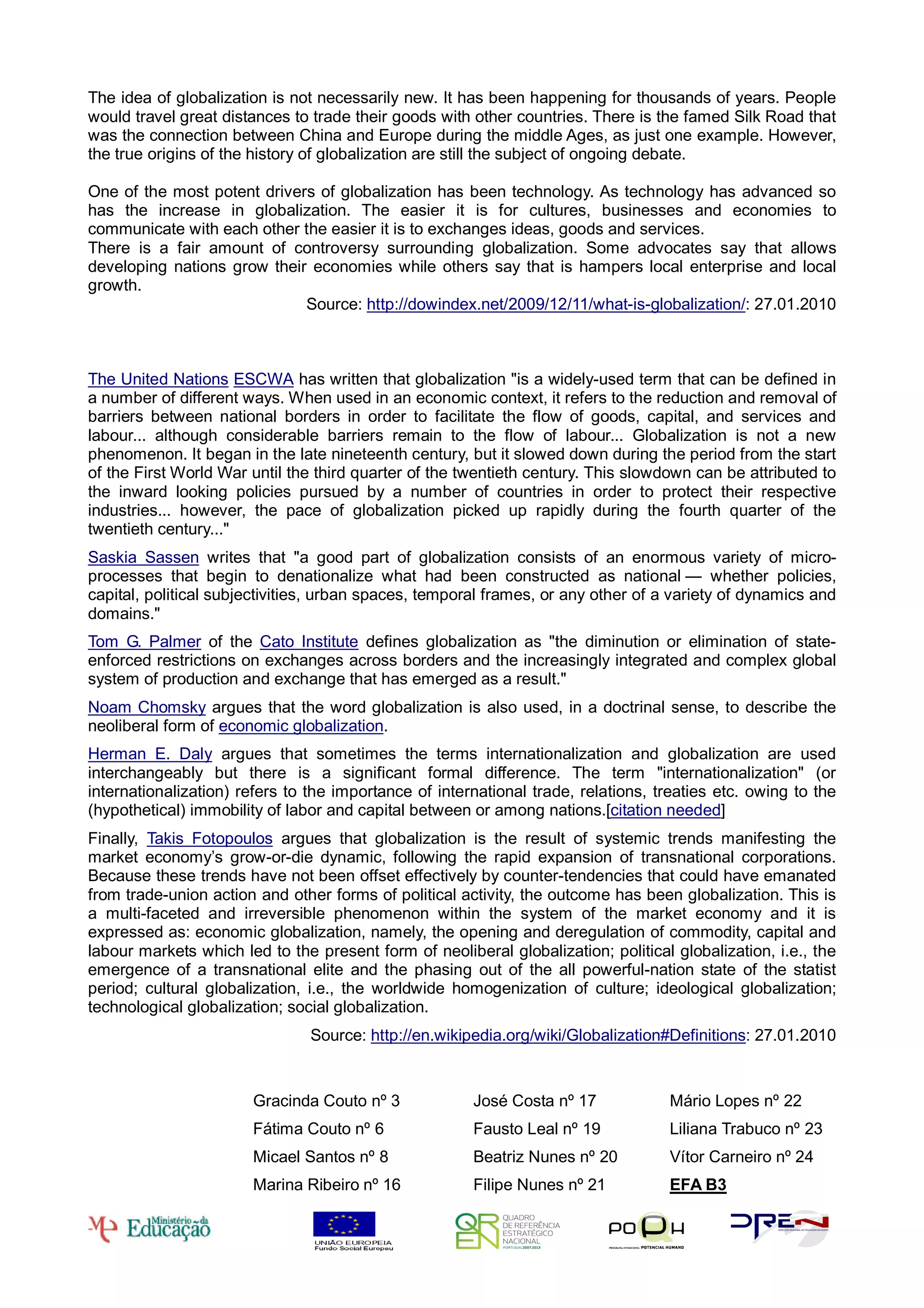 Globalization Definitions | PDF