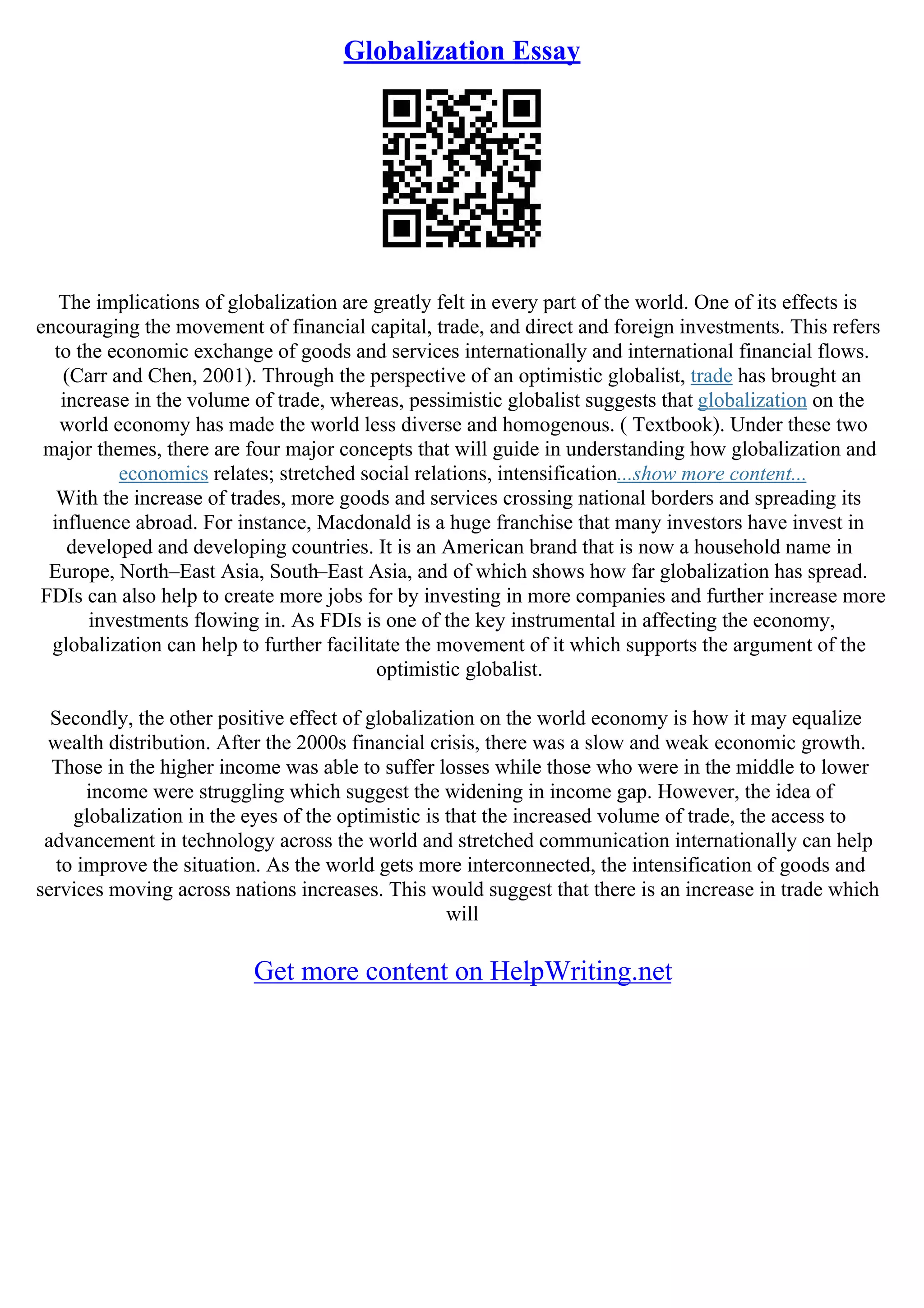 Globalization Essay Topics | PDF | Political Issues & policy | Politics