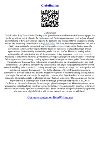 Globalization Essay Topics | PDF | Political Issues & policy | Politics