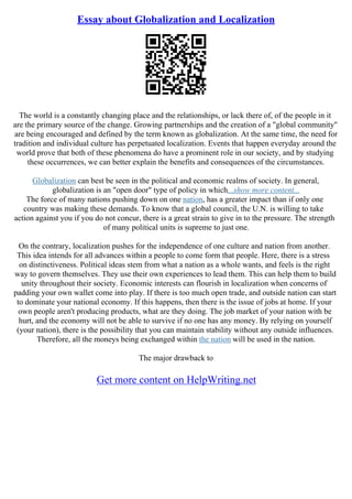 Globalization Essay Topics | PDF | Political Issues & policy | Politics