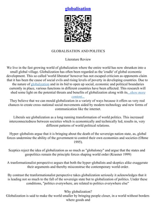 Globalization Essay Topics | PDF