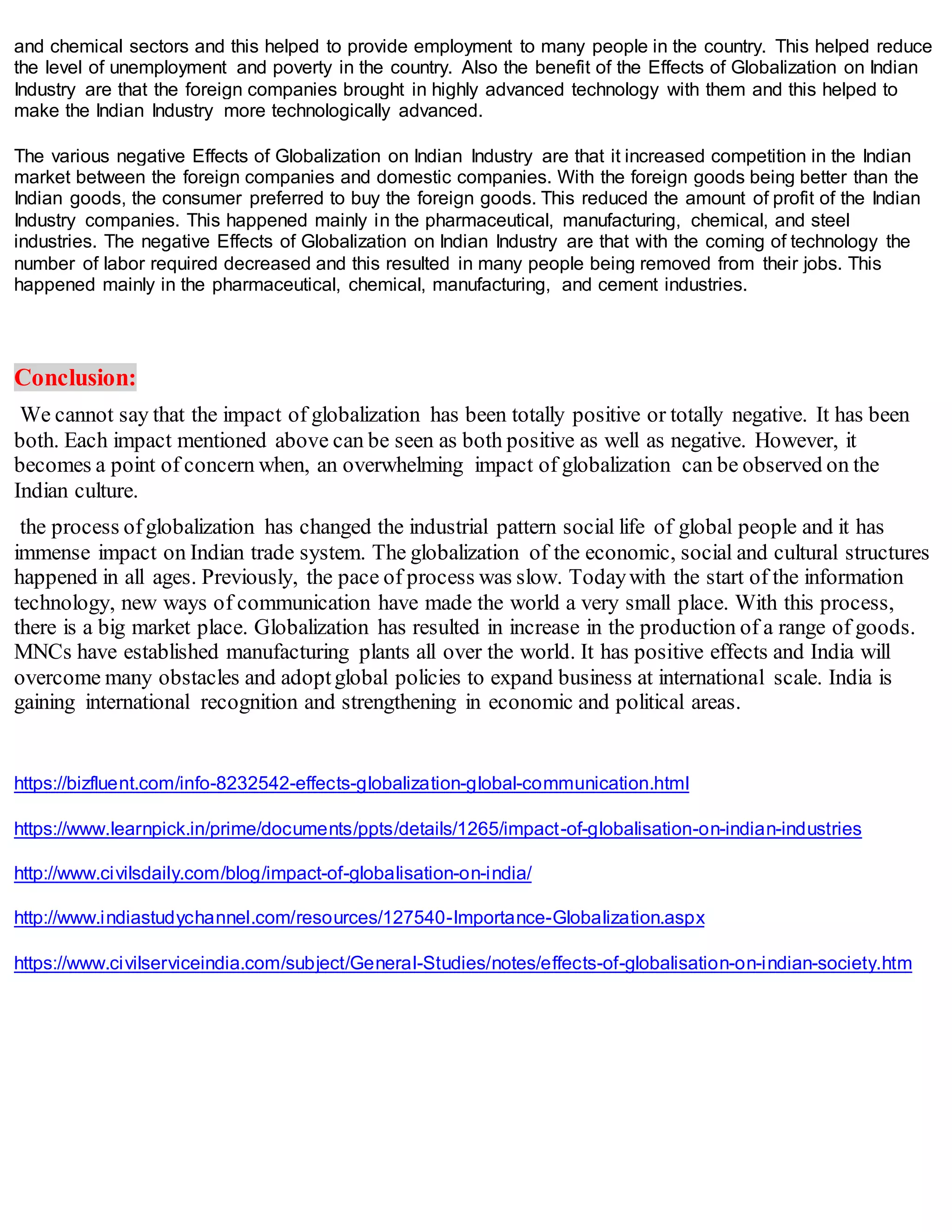 B.com project on Globalization | DOCX