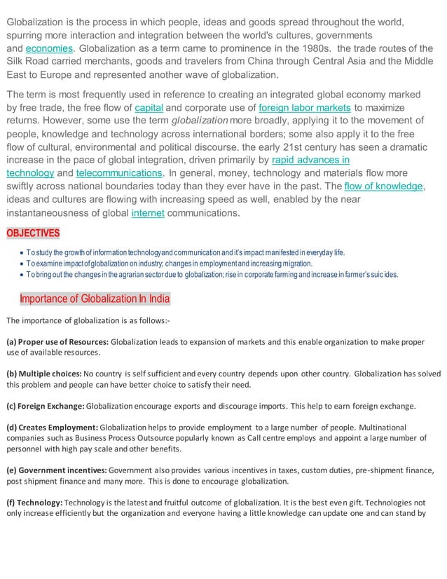 B.com project on Globalization | DOCX