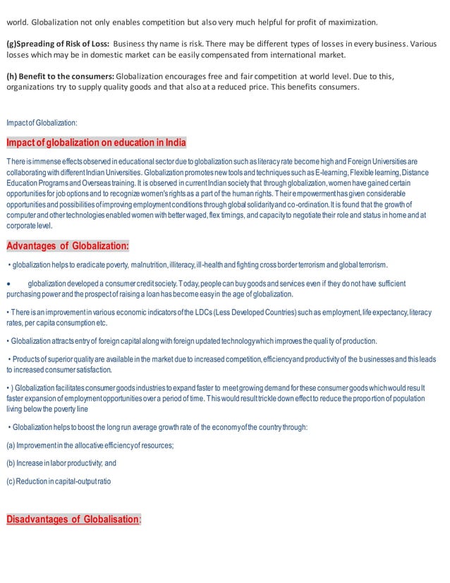 B.com project on Globalization | DOCX