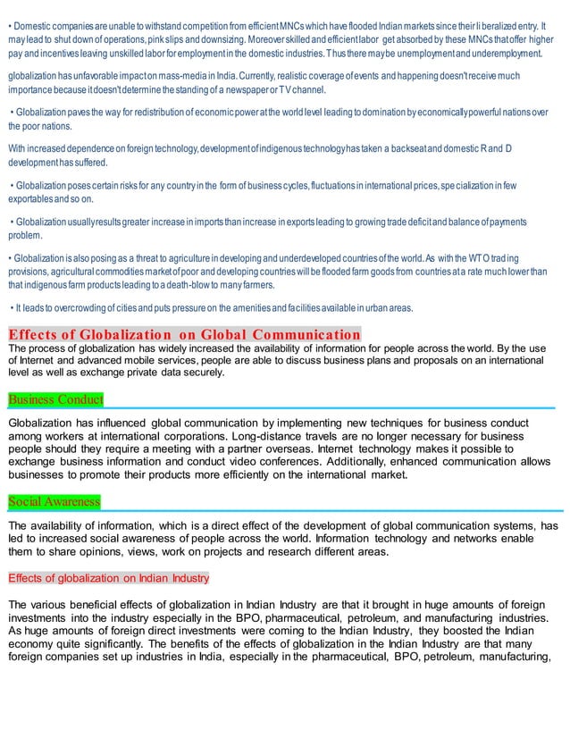 B.com project on Globalization | DOCX
