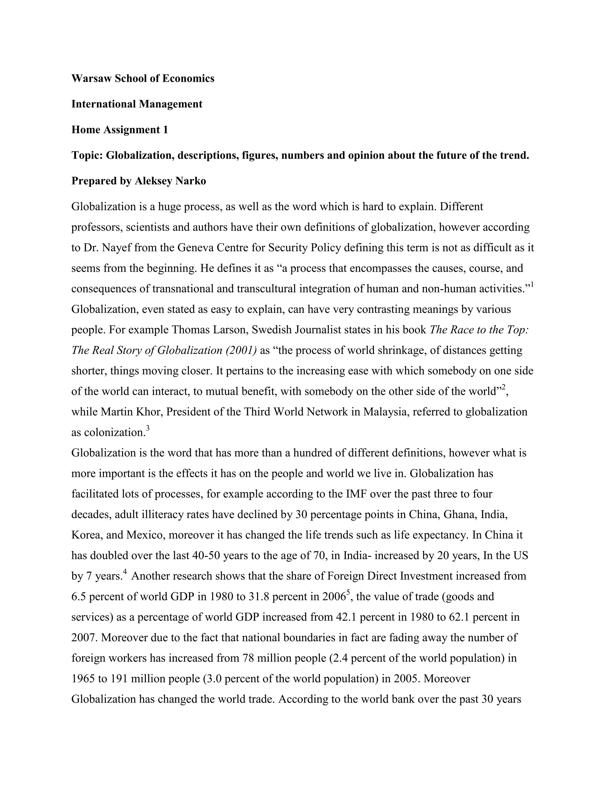 Globalization,definitions, facts and future. | PDF