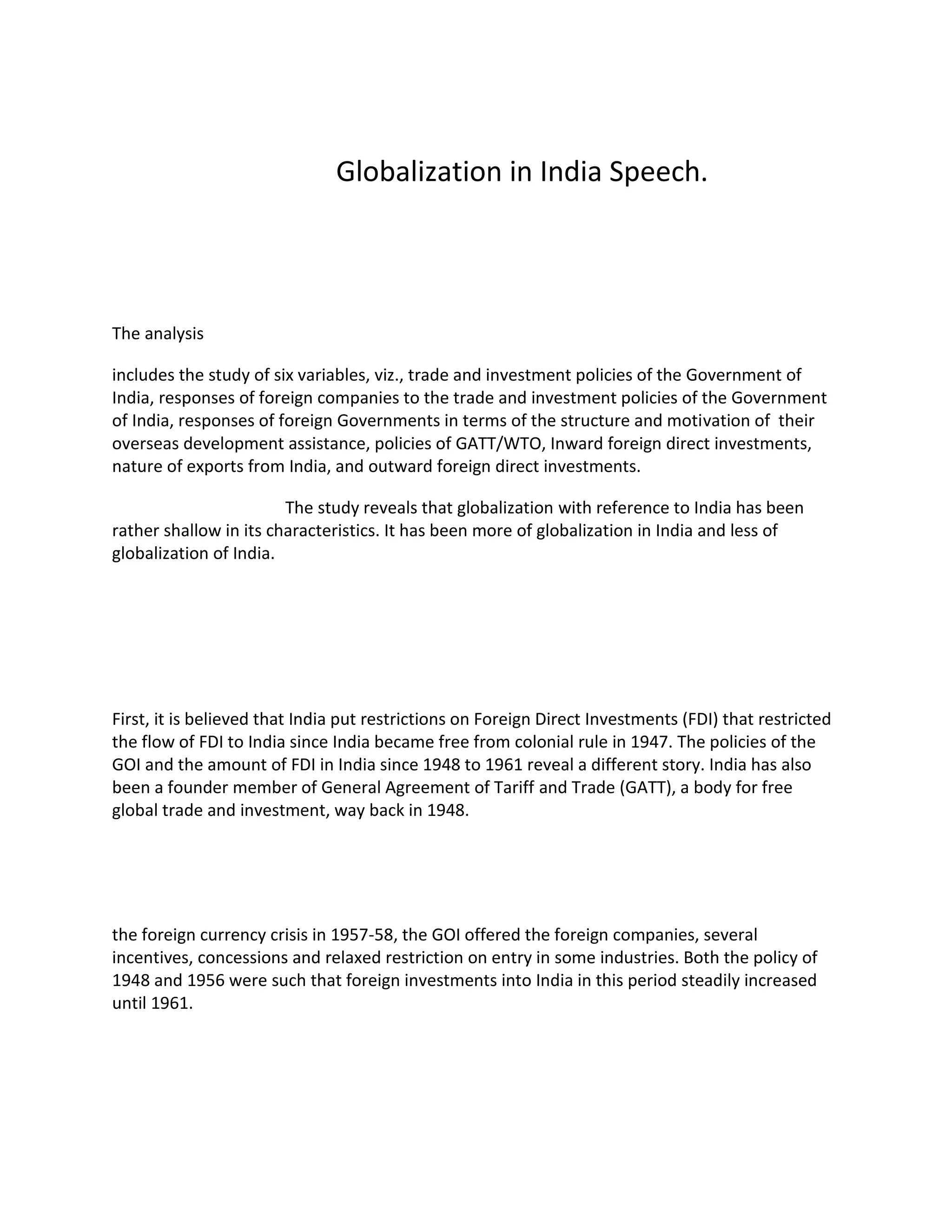 Globalization in india speech | DOCX