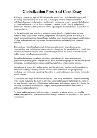 Globalization Pros And Cons Essay | PDF