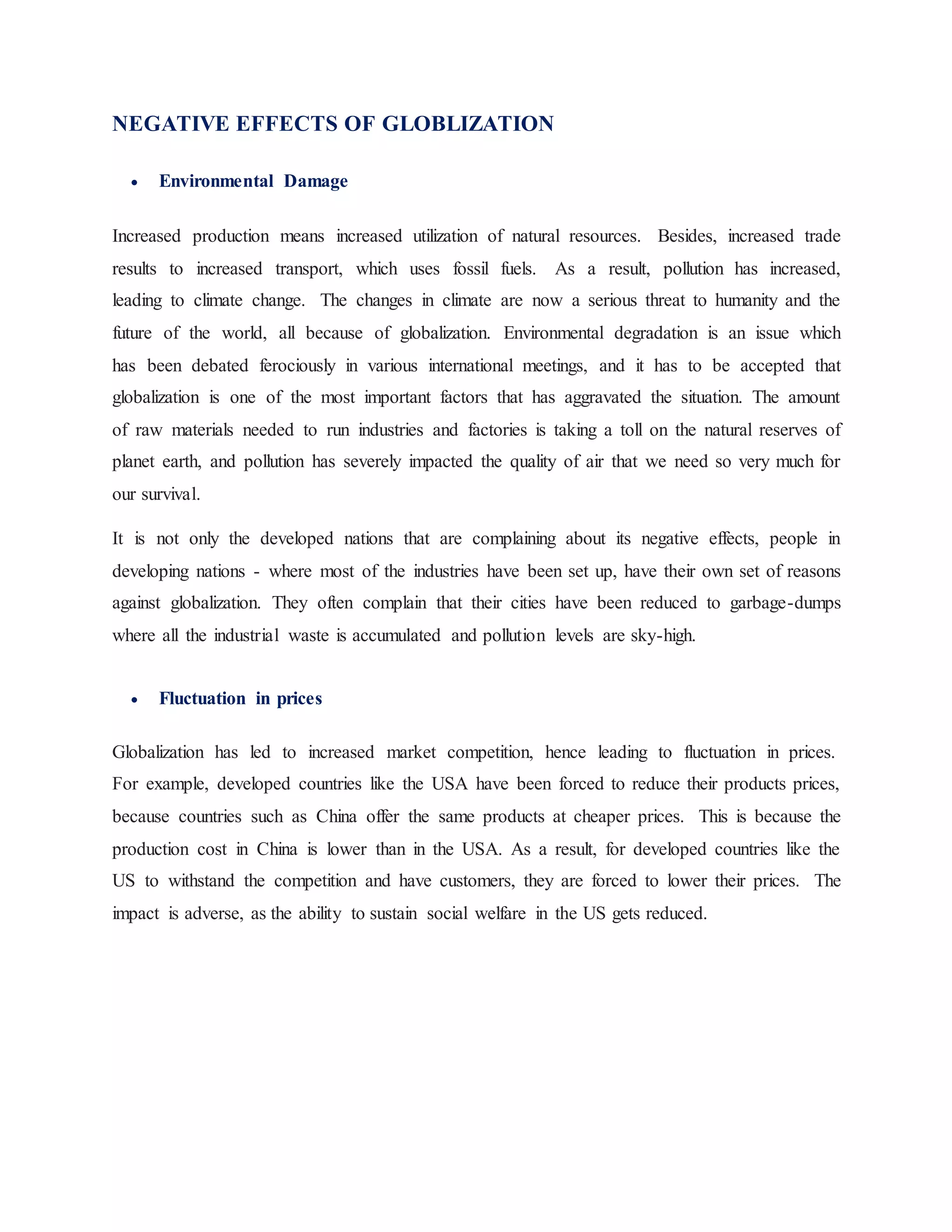 Globalization's Negative Effects | DOCX