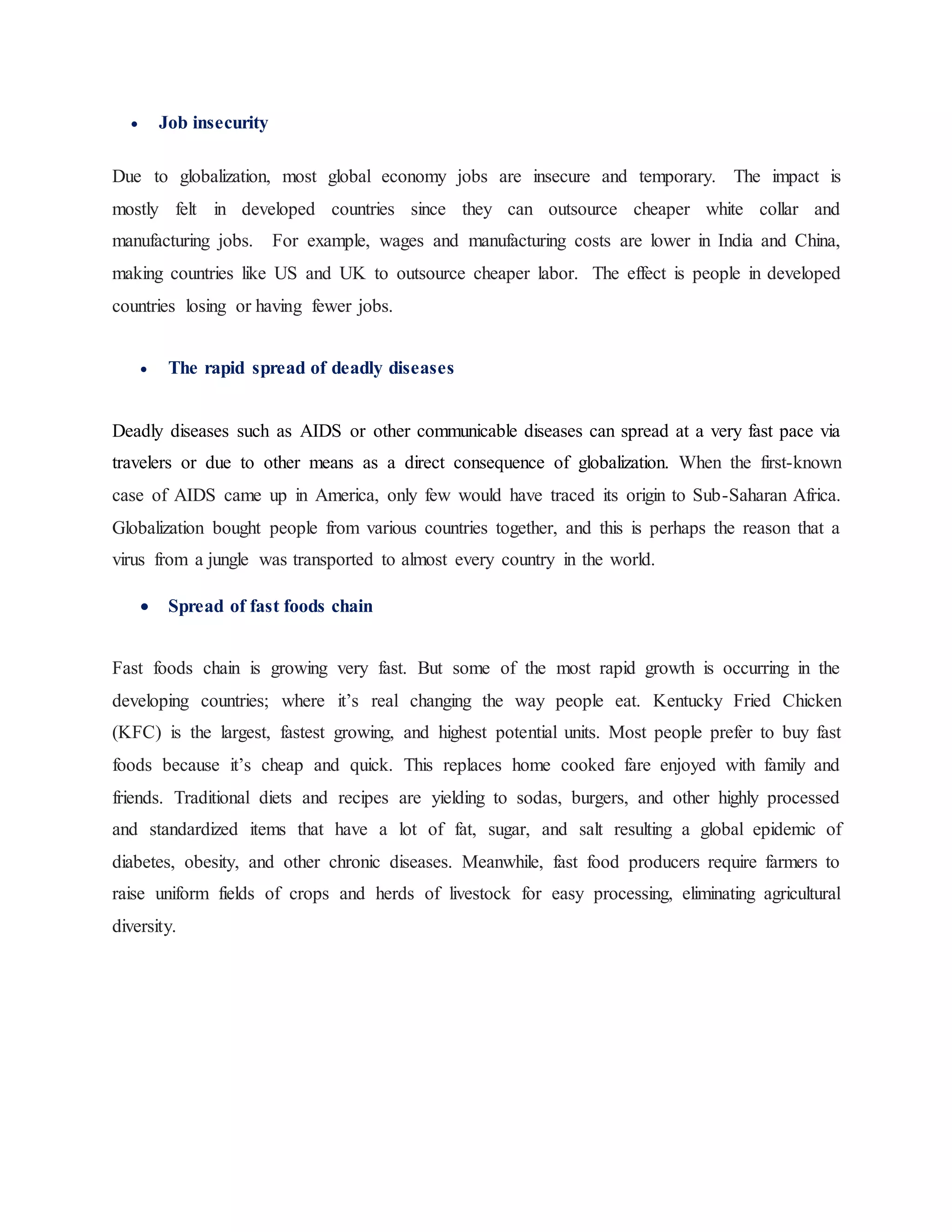 Globalization's Negative Effects | DOCX