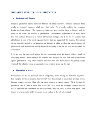 Globalization's Negative Effects | DOCX