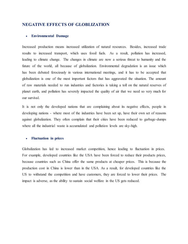 Globalization's Negative Effects | DOCX | Food Industry | Industries