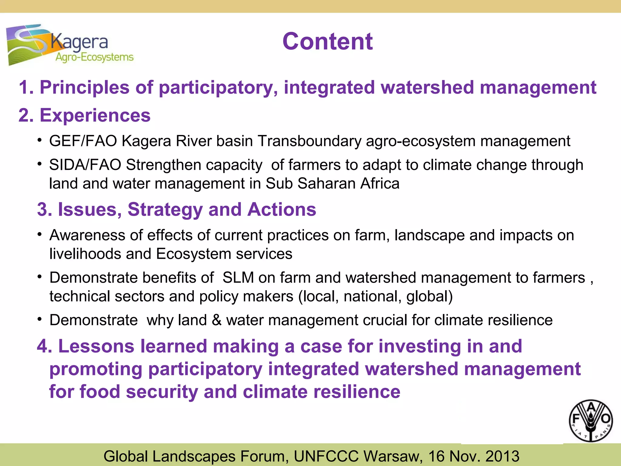 Watershed/Landscape Management for Multiple Benefits and Climate ...